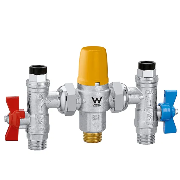 Nastaviteľný termostatický zmiešavací ventil s poistnými ventilmi a ...