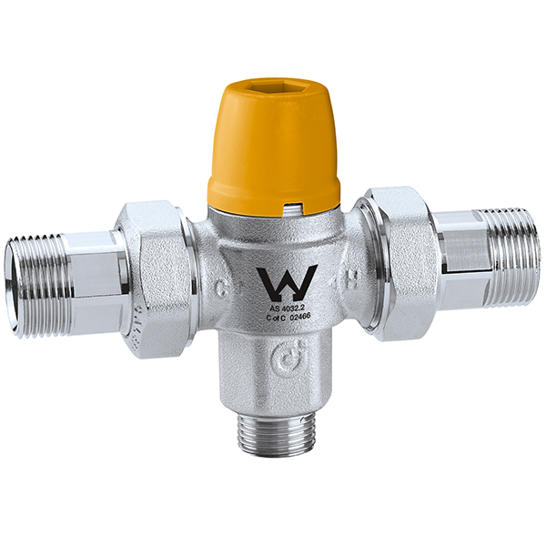 Adjustable thermostatic mixing valve with check valves and strainers ...