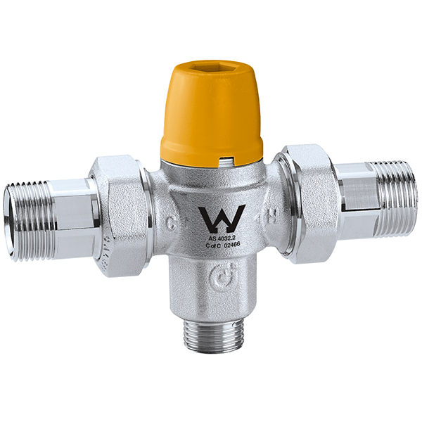 Adjustable thermostatic mixing valve with check valves and strainers ...