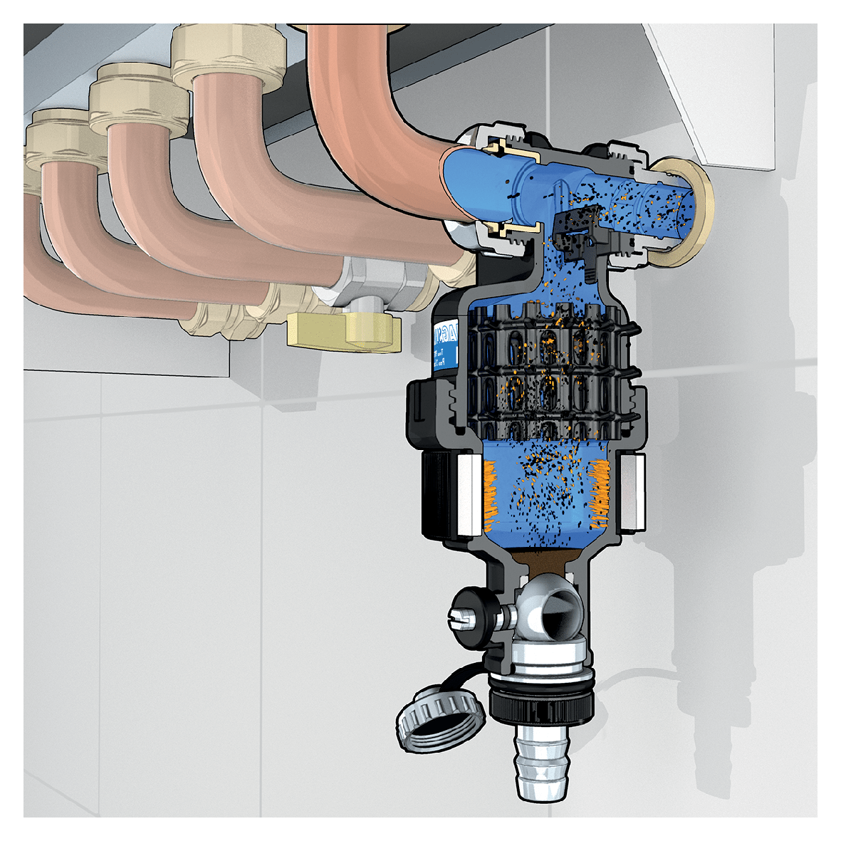 Defangatore magnetico caldaia raccordo per tubo rame Ø 18.| Caleffi