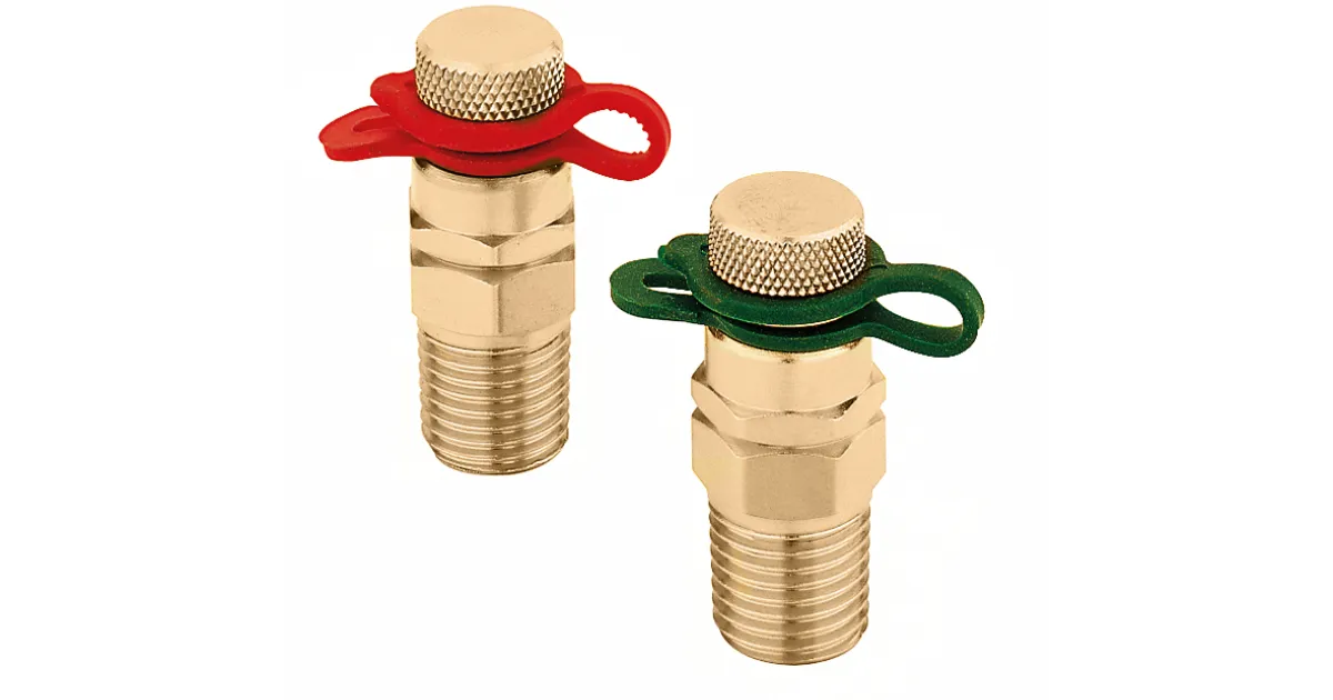 Pair of fast-plug pressure/temperature test ports. | Caleffi S.p.a.