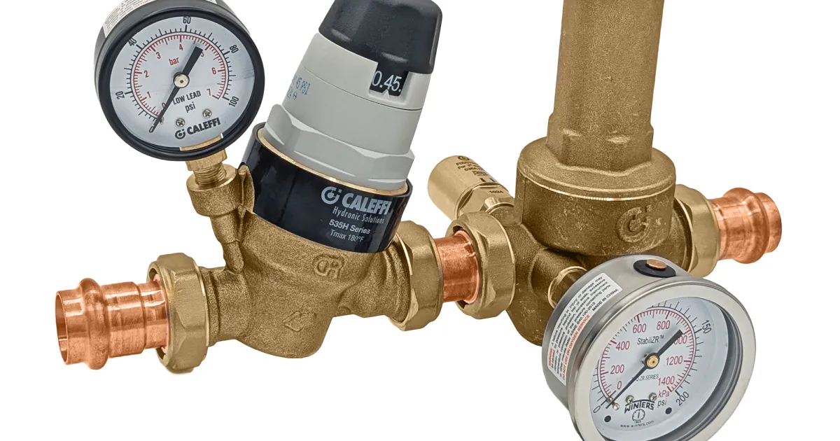 Two stage pressure reducing valve kit with gauge (union) | Caleffi S.p.a.